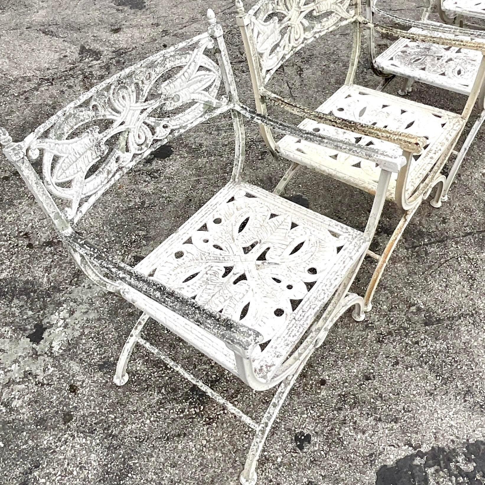 Vintage Boho Cast Aluminum Outdoor Dining Chairs - Set of 4 at 1stDibs