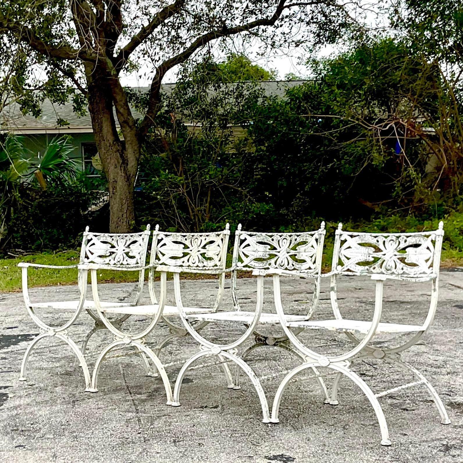 Vintage Boho Cast Aluminum Outdoor Dining Chairs - Set of 4 at 1stDibs