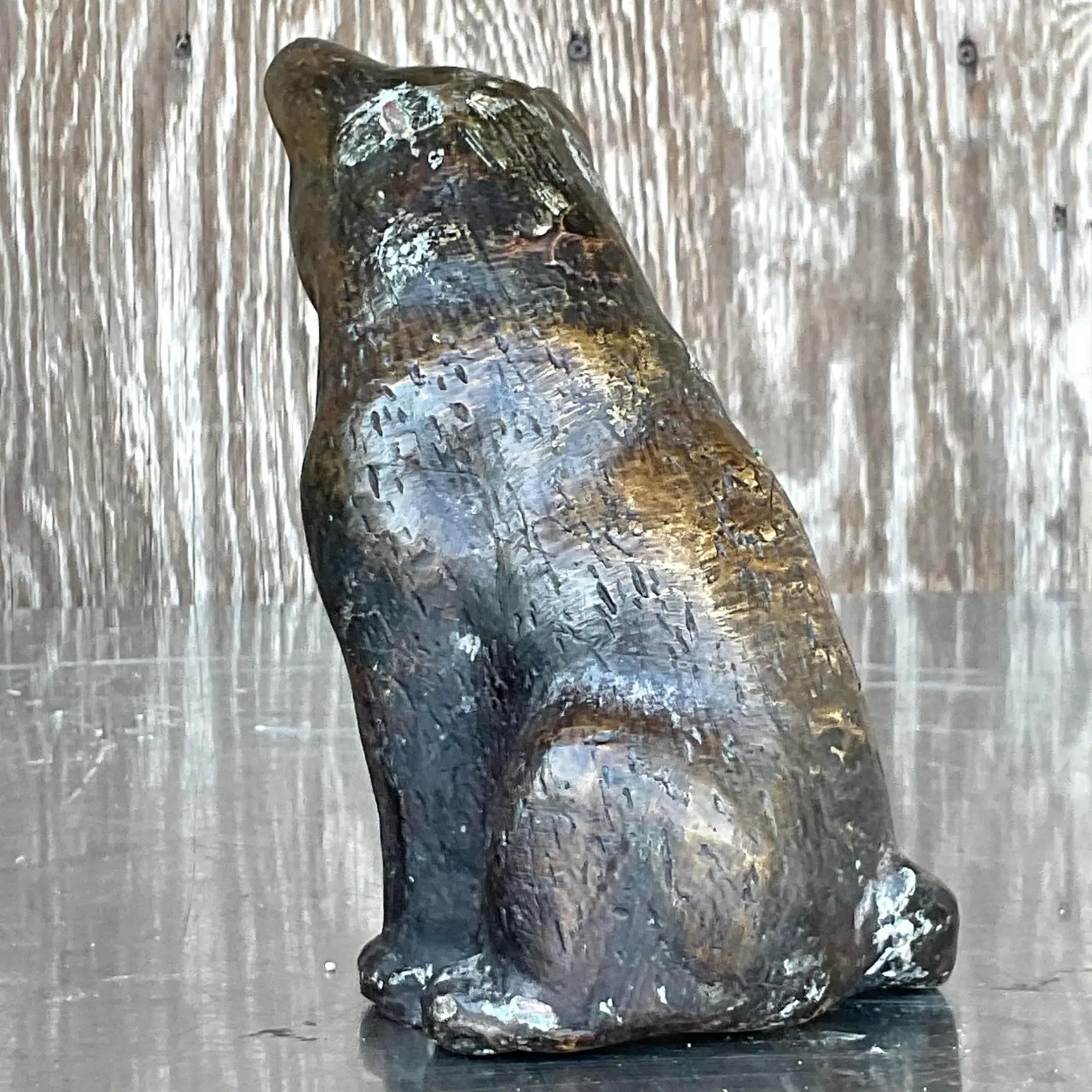 Vintage Boho Cast Bronze Maisie Cat Sculpture For Sale at 1stDibs