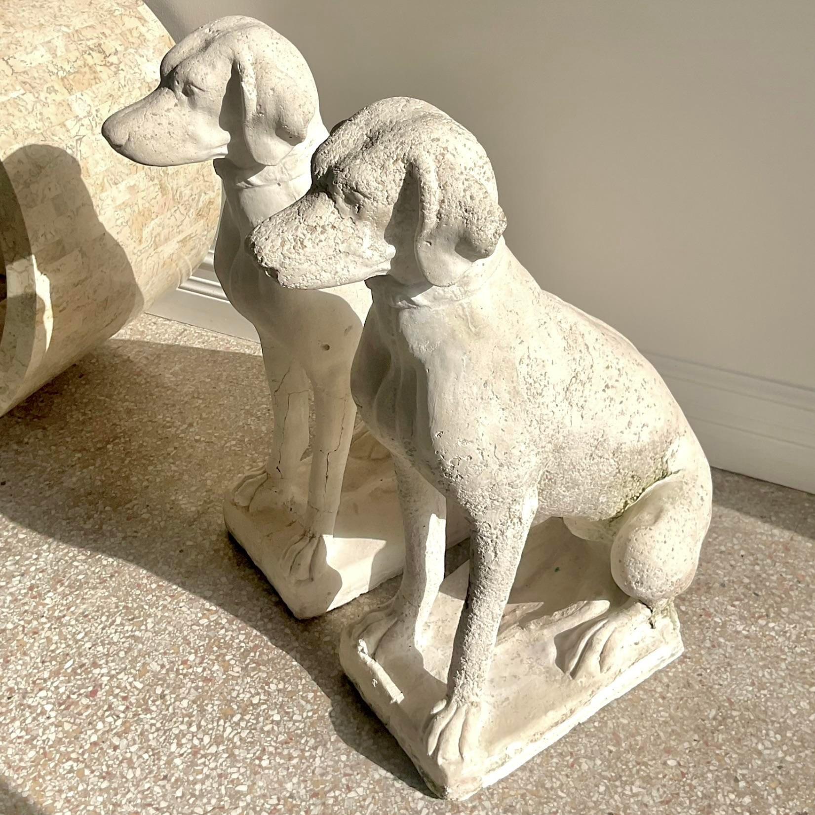 Vintage Boho Cast Concrete Guard Dogs - a Pair For Sale at 1stDibs