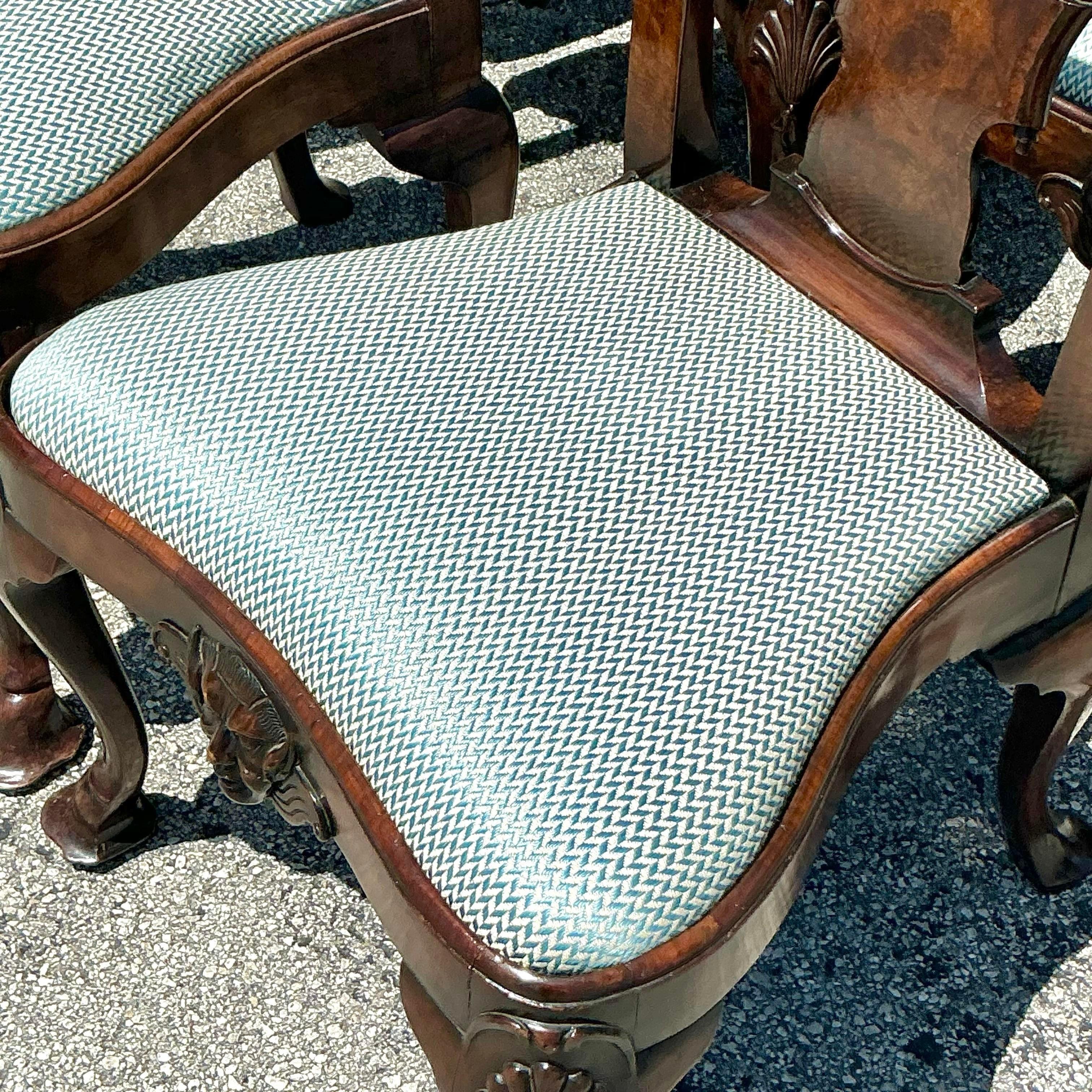 Vintage Boho Caved Chippendale a Burl Wood Dining Chairs - Set of 6 For ...