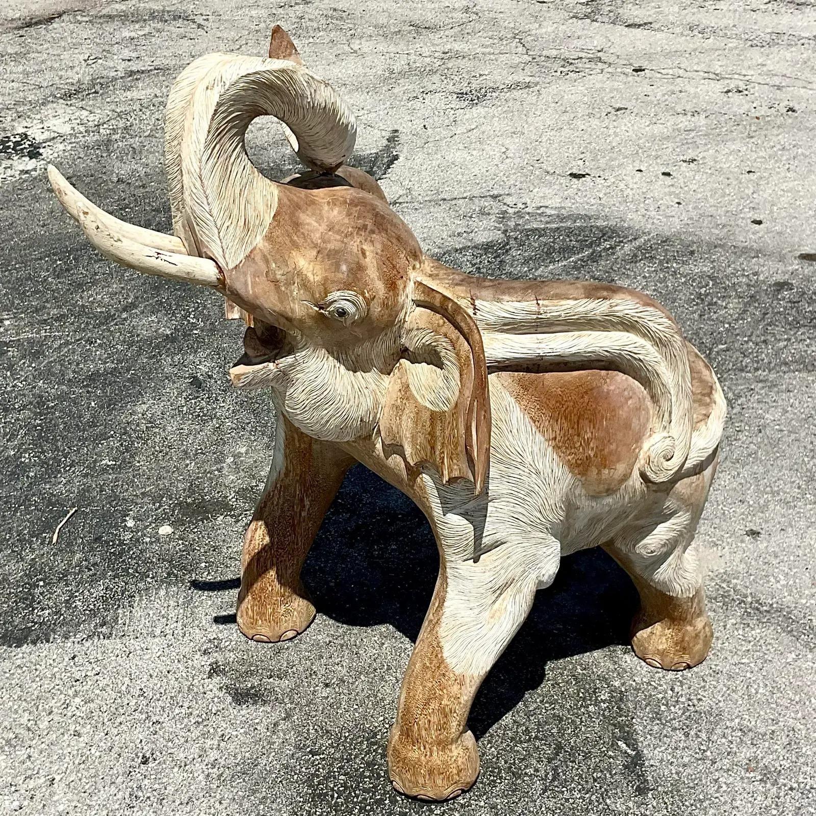 Vintage Boho Cerused Hand Carved Elephant Chair For Sale at 1stDibs ...