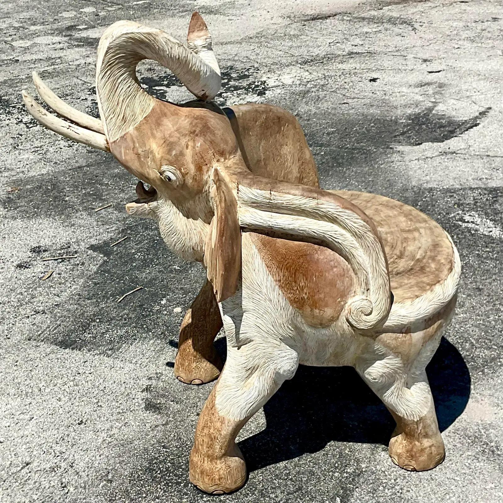 Vintage Boho Cerused Hand Carved Elephant Chair For Sale at 1stDibs ...