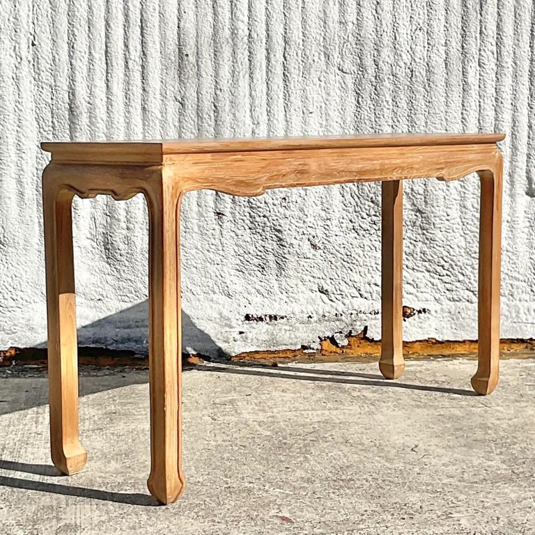Vintage Boho Cerused Oak Ming Console Table For Sale at 1stDibs