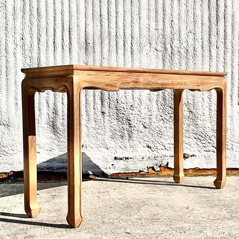 Vintage Boho Cerused Oak Ming Console Table For Sale at 1stDibs