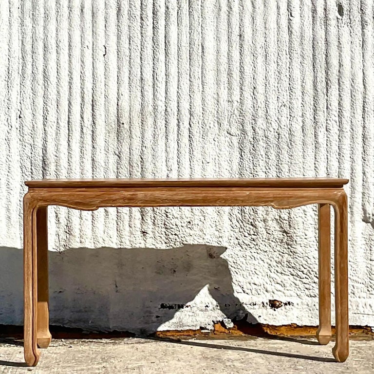 Vintage Boho Cerused Oak Ming Console Table For Sale at 1stDibs