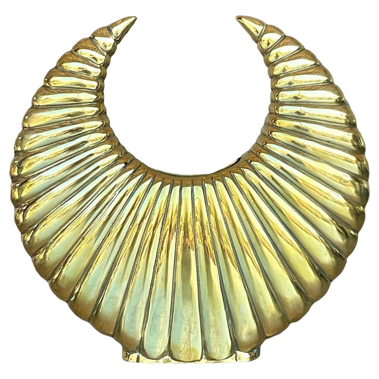 Vintage Boho Channel Brass Horn Vase For Sale at 1stDibs