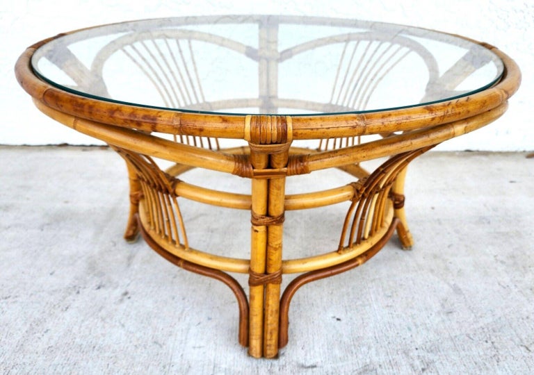 Vintage Boho Chic Bamboo Coffee Table For Sale at 1stDibs