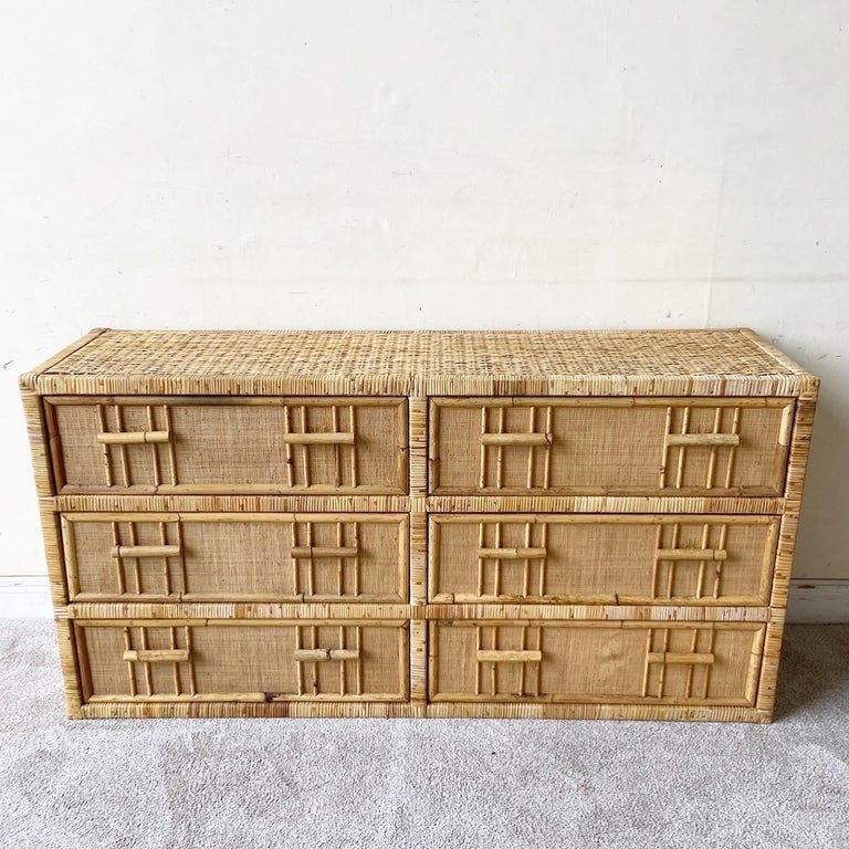 Vintage Boho Chic Bamboo and Rattan Dresser, 6 Drawers at 1stDibs