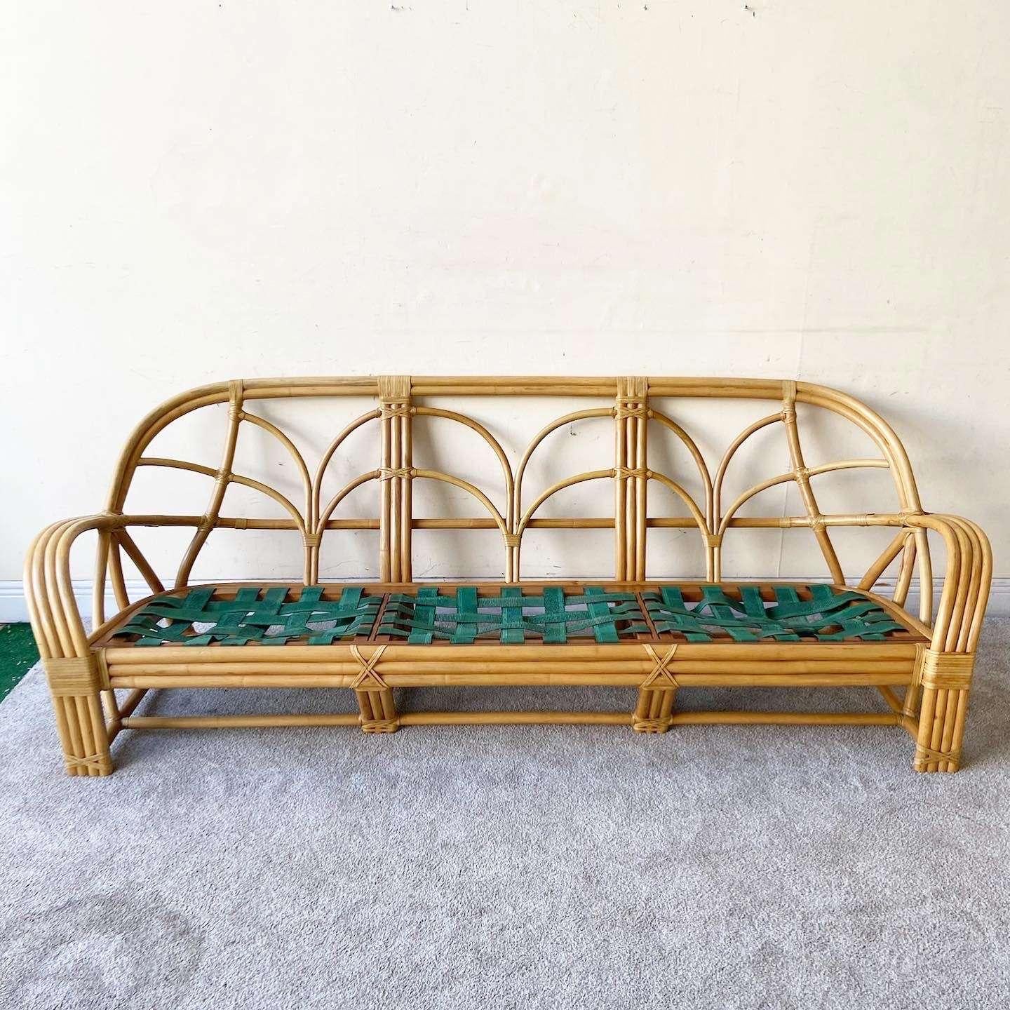 Vintage Boho Chic Bamboo Rattan Sofa For Sale at 1stDibs