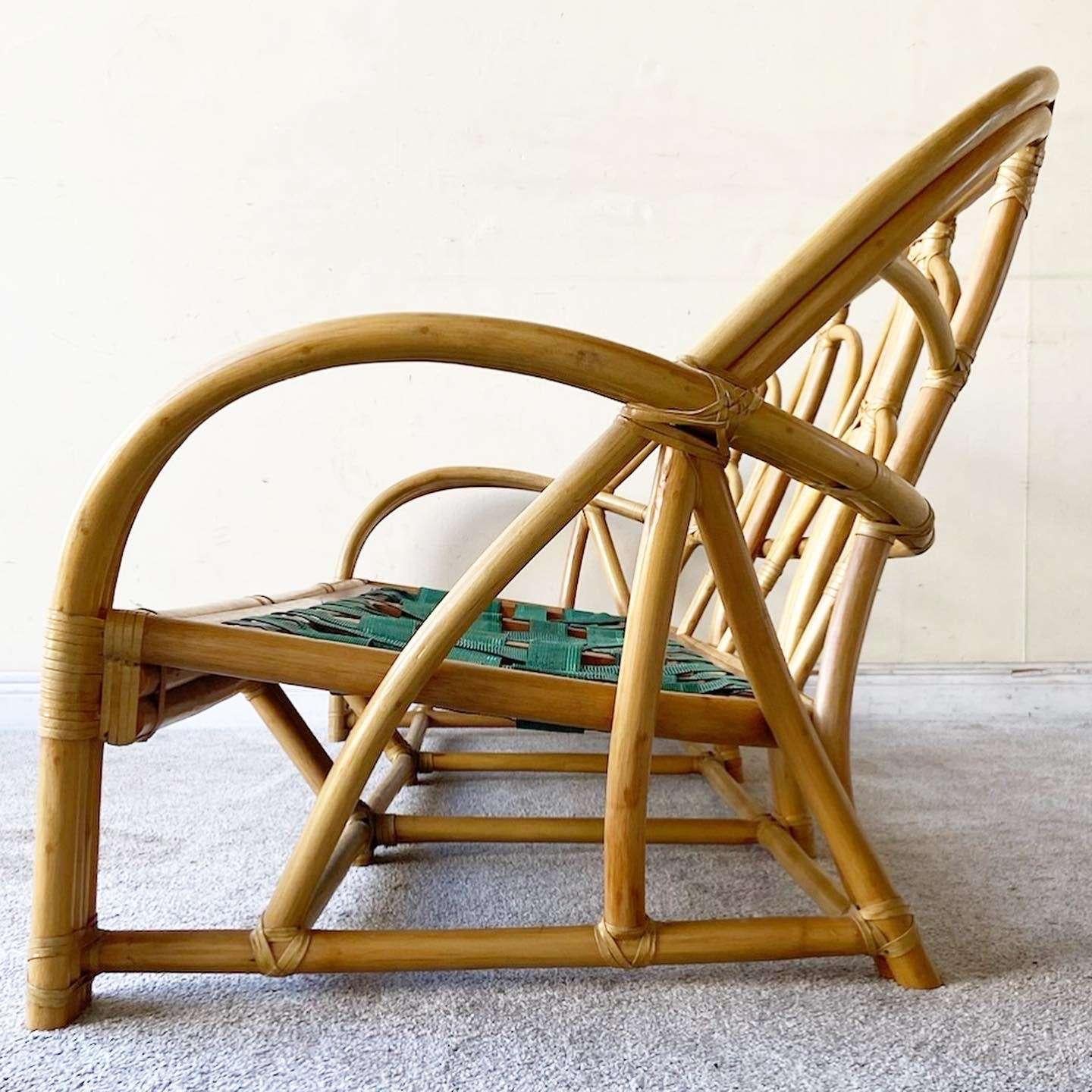 Vintage Boho Chic Bamboo Rattan Sofa For Sale at 1stDibs