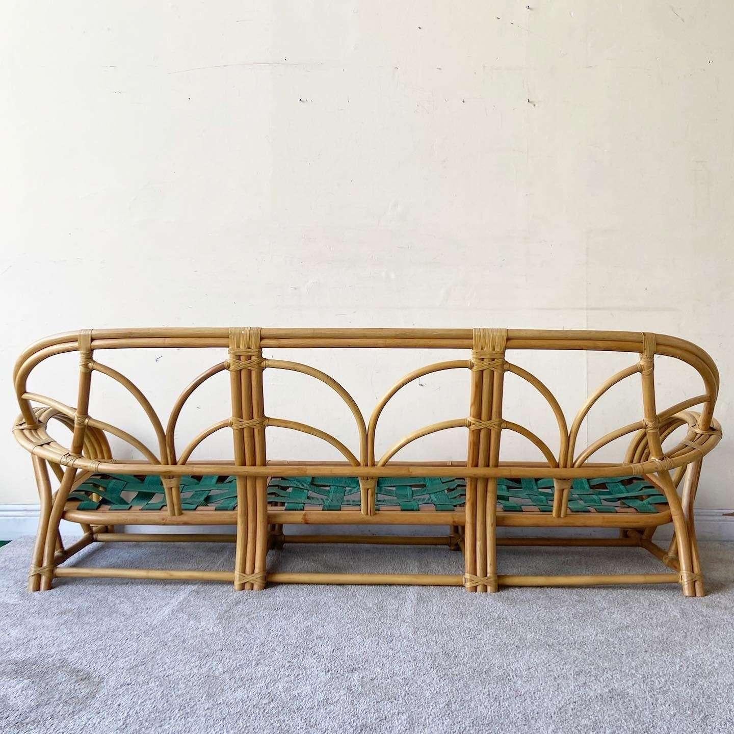Vintage Boho Chic Bamboo Rattan Sofa For Sale at 1stDibs