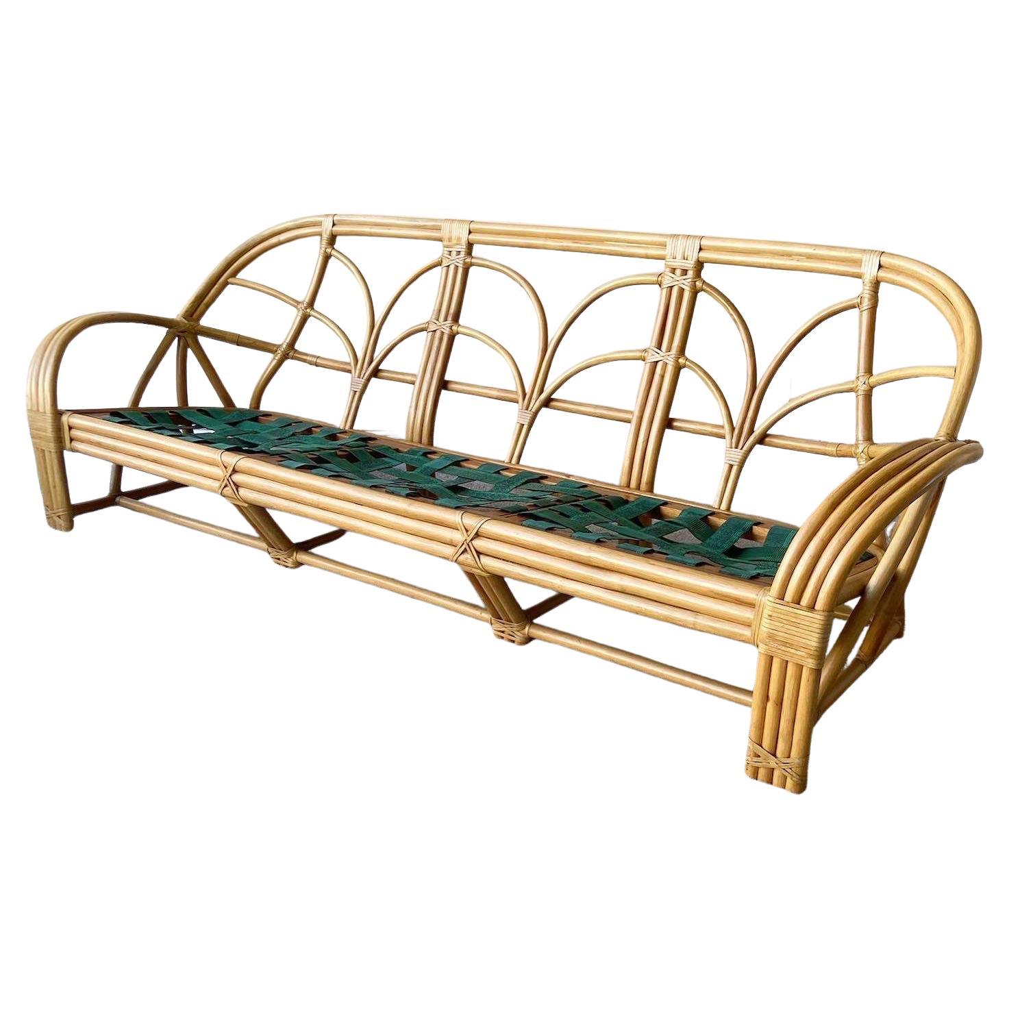 Vintage Boho Chic Bamboo Rattan Sofa For Sale at 1stDibs