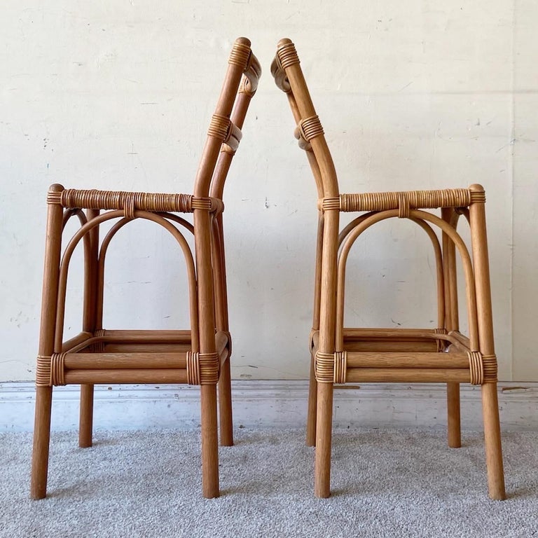 Vintage Boho Chic Bamboo Rattan Stools - a Pair For Sale at 1stDibs