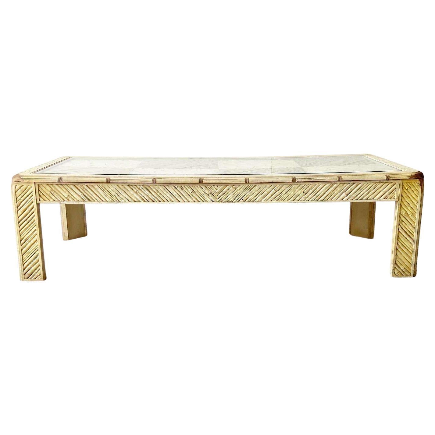 Vintage Boho Chic Faux Bamboo and Reed Glass Top Coffee Table For Sale ...