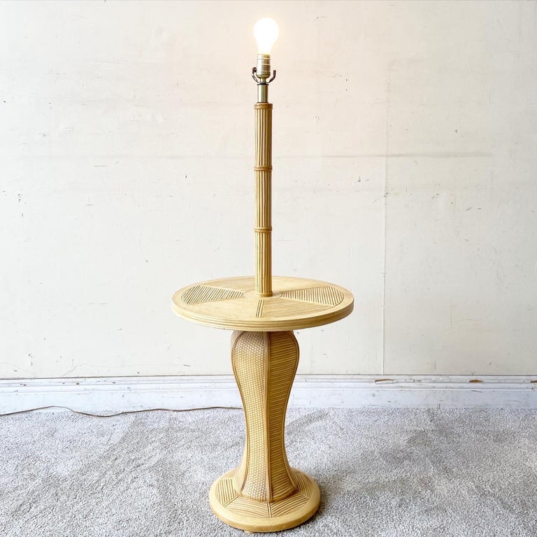 Vintage Boho Chic Faux Pencil Reed Floor Lamp Side Table For Sale at ...