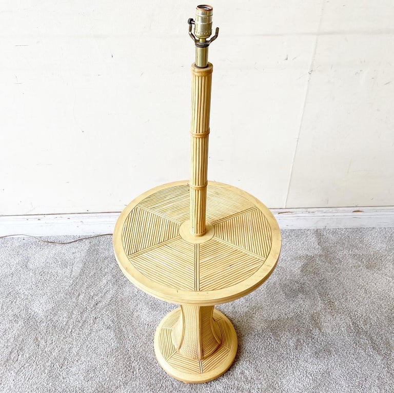 Vintage Boho Chic Faux Pencil Reed Floor Lamp Side Table For Sale at ...
