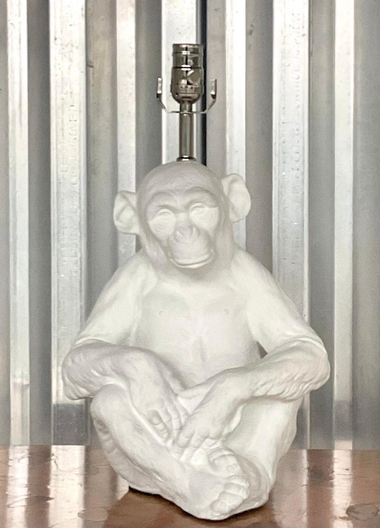 Vintage Boho Chic Plaster Monkey Lamp For Sale at 1stDibs
