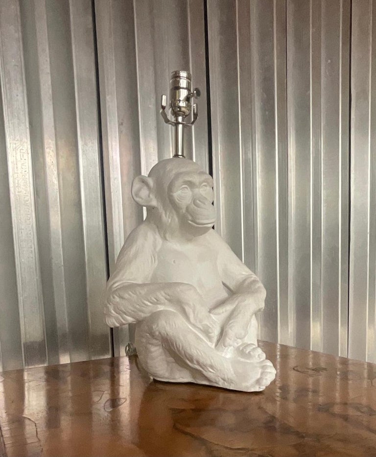 Vintage Boho Chic Plaster Monkey Lamp For Sale at 1stDibs