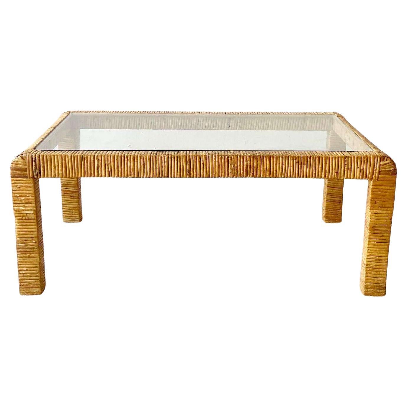 Boho Chic Wicker and Rattan Coffee Table With Glass Top by Henry Link ...