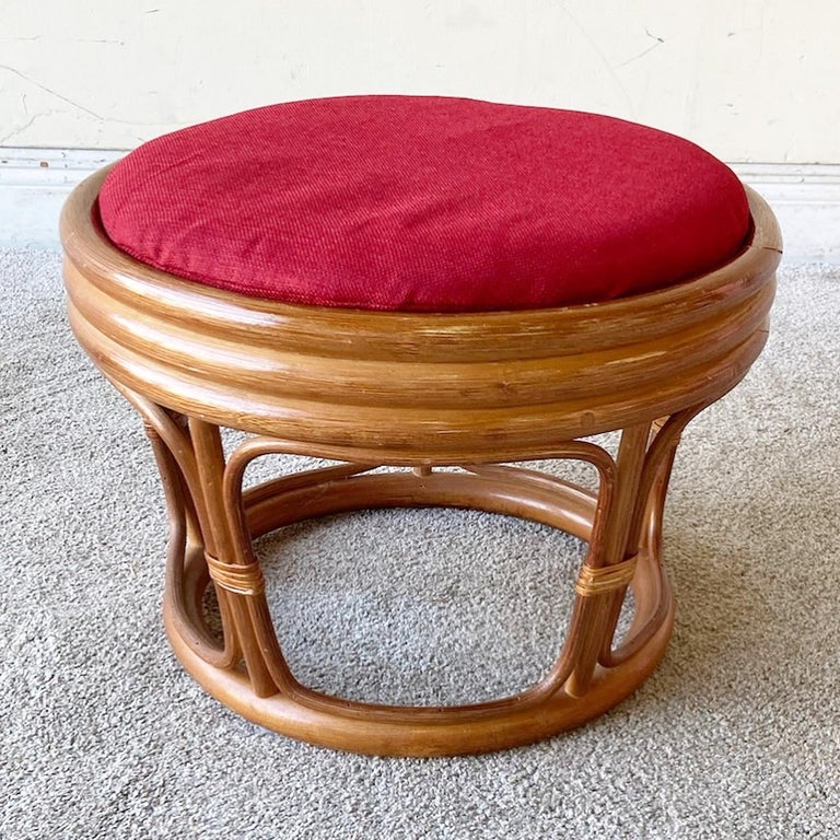 Vintage Boho Chic Drehbarer Papasan-Stuhl aus Bambus und Rattan mit ...