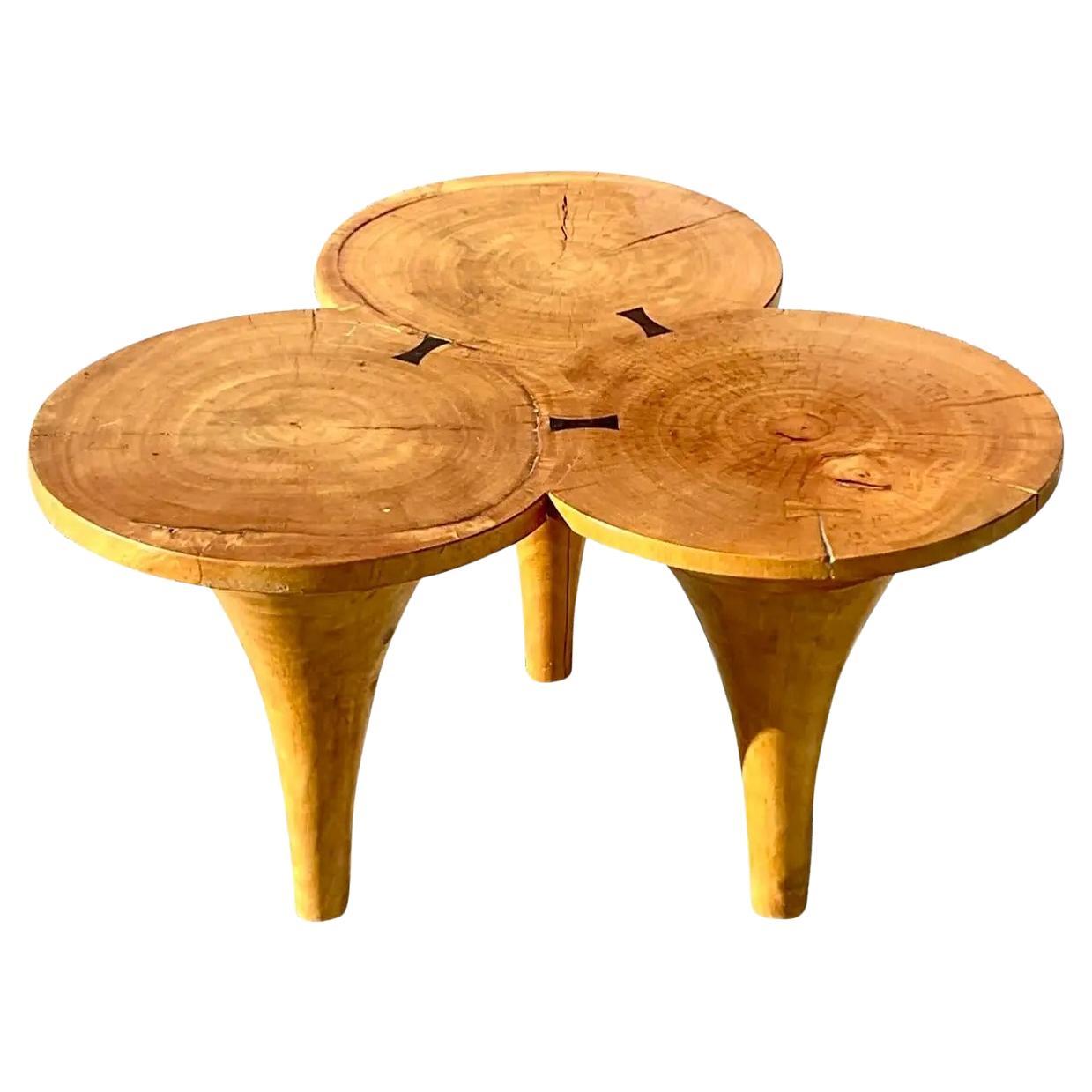 Vintage Boho Cloverleaf Burl Coffee Table at 1stDibs