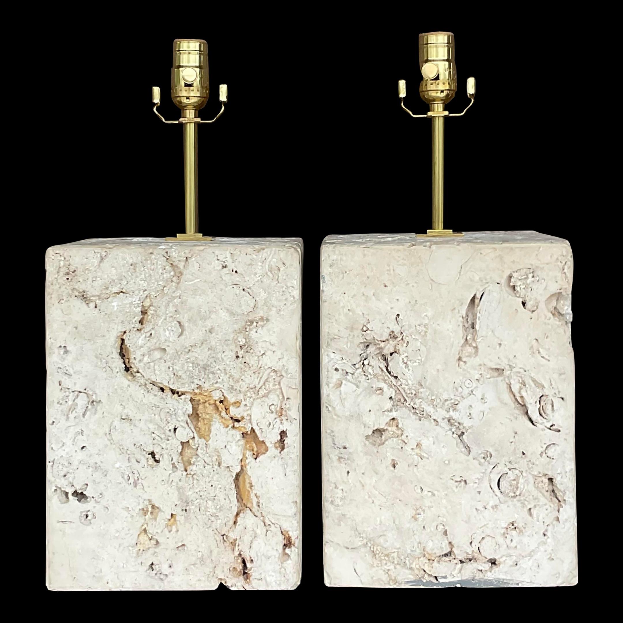 Vintage Boho Coquina Block Lamps - a Pair For Sale at 1stDibs