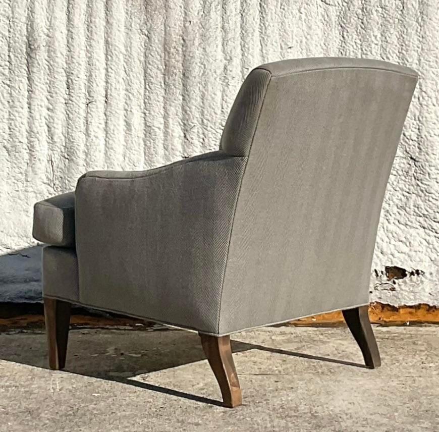 Vintage Boho Custom Herringbone Lounge Chair For Sale at 1stDibs