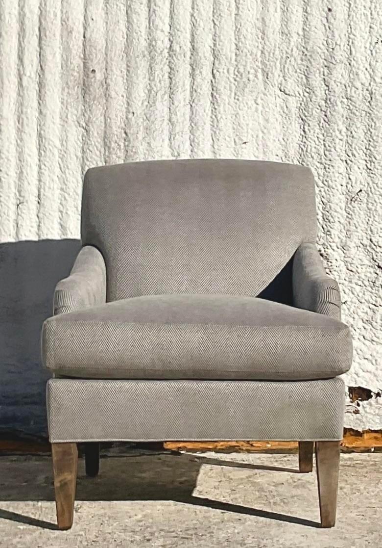 Vintage Boho Custom Herringbone Lounge Chair For Sale at 1stDibs