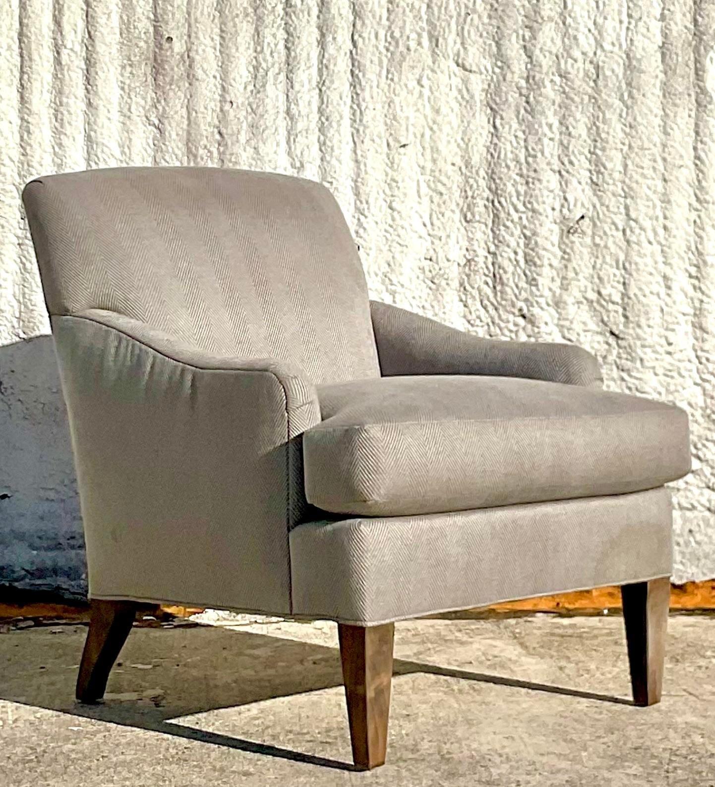 Vintage Boho Custom Herringbone Lounge Chair For Sale at 1stDibs