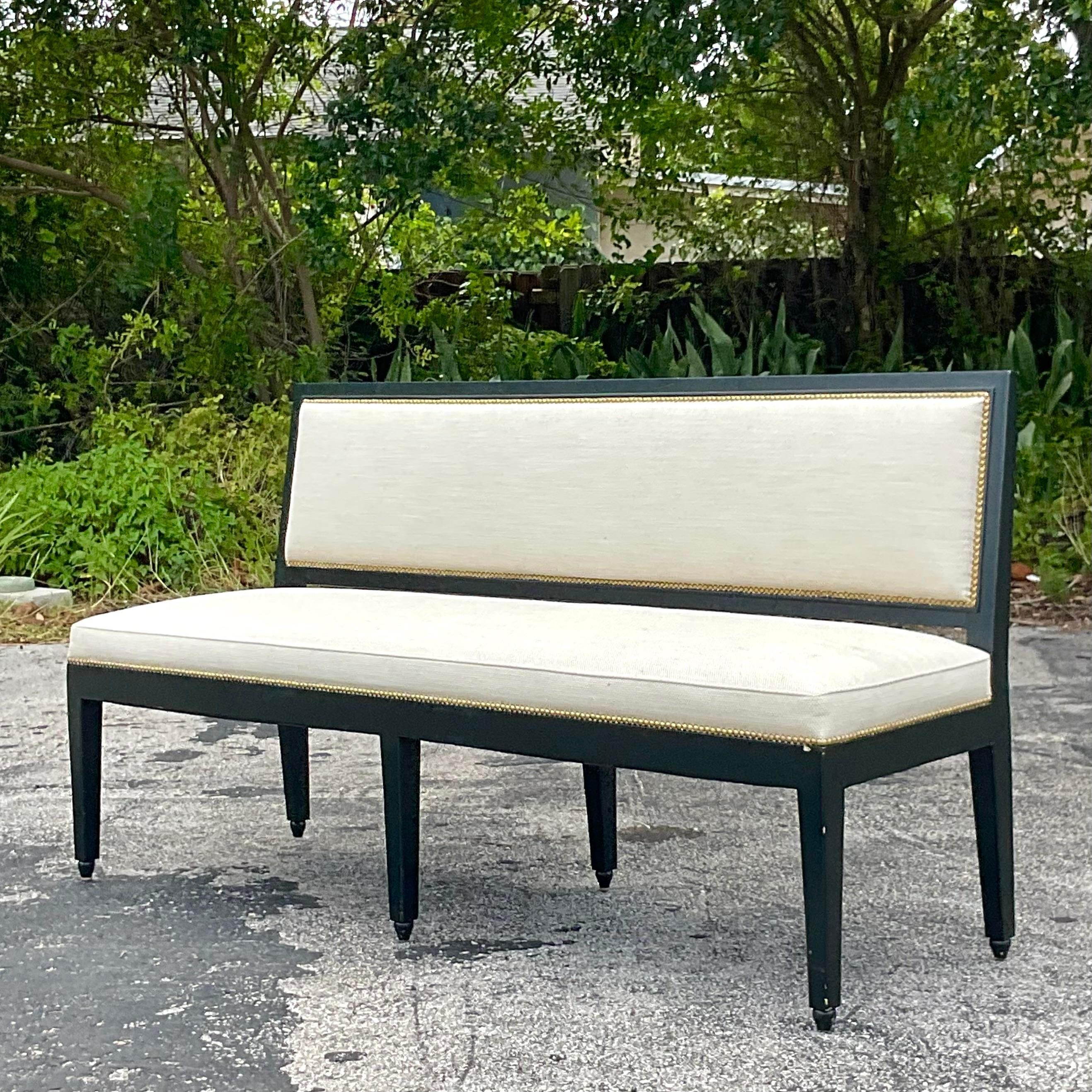 Vintage Boho Custom Jeffrey Bilhuber Nailhead Bench For Sale at 1stDibs