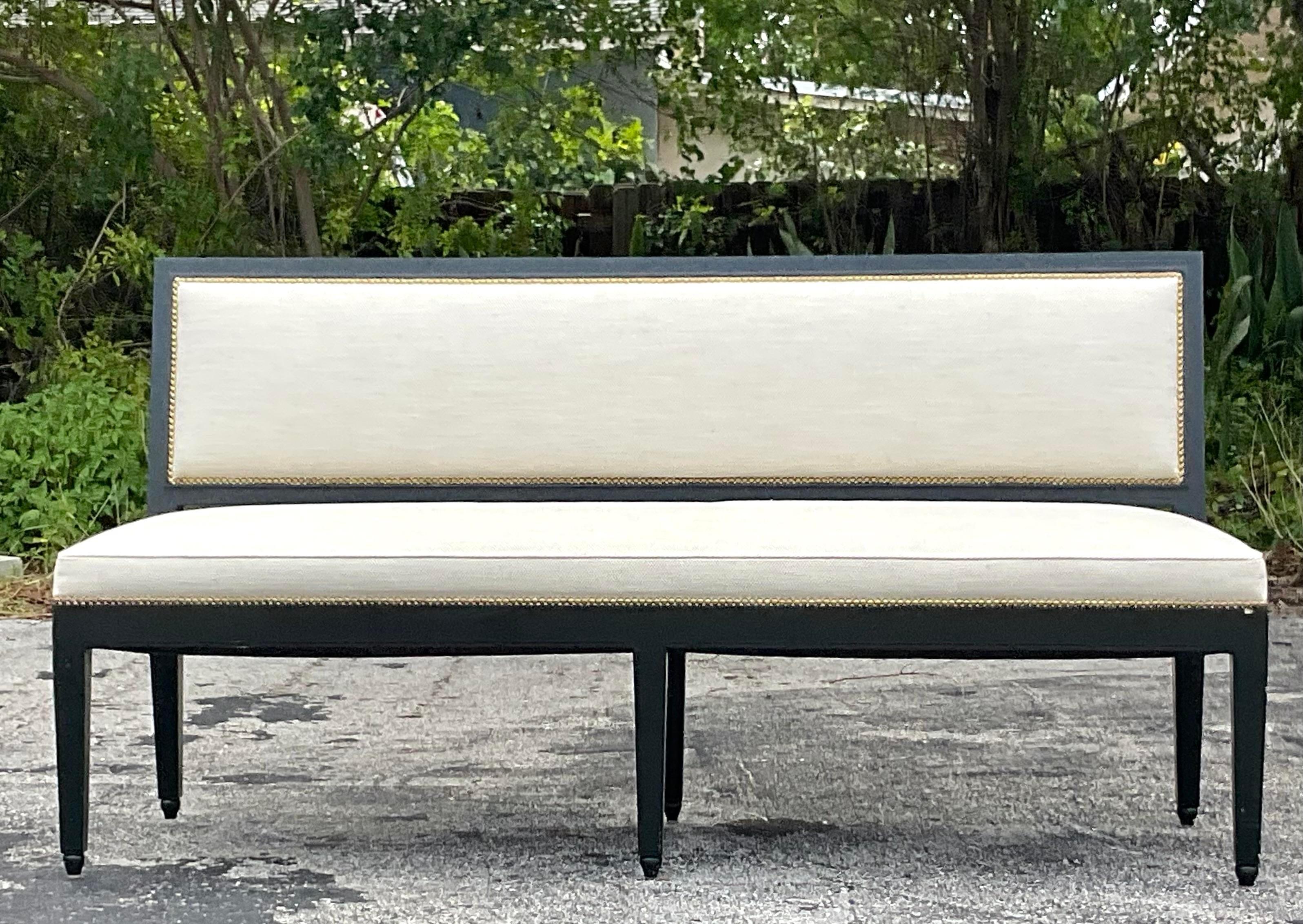 Vintage Boho Custom Jeffrey Bilhuber Nailhead Bench For Sale at 1stDibs
