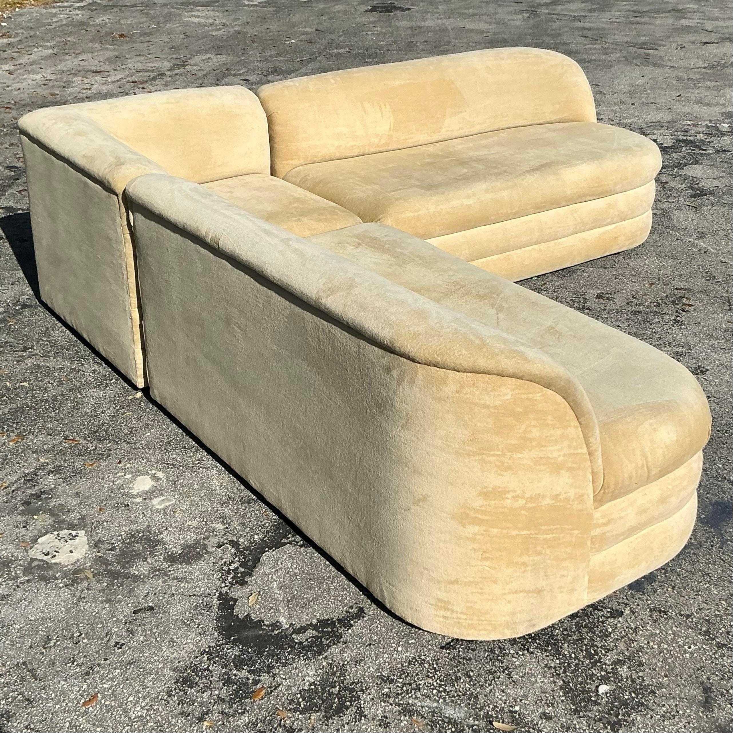 Vintage Boho Directional Channel Tufted Sectional Sofa For Sale at 1stDibs