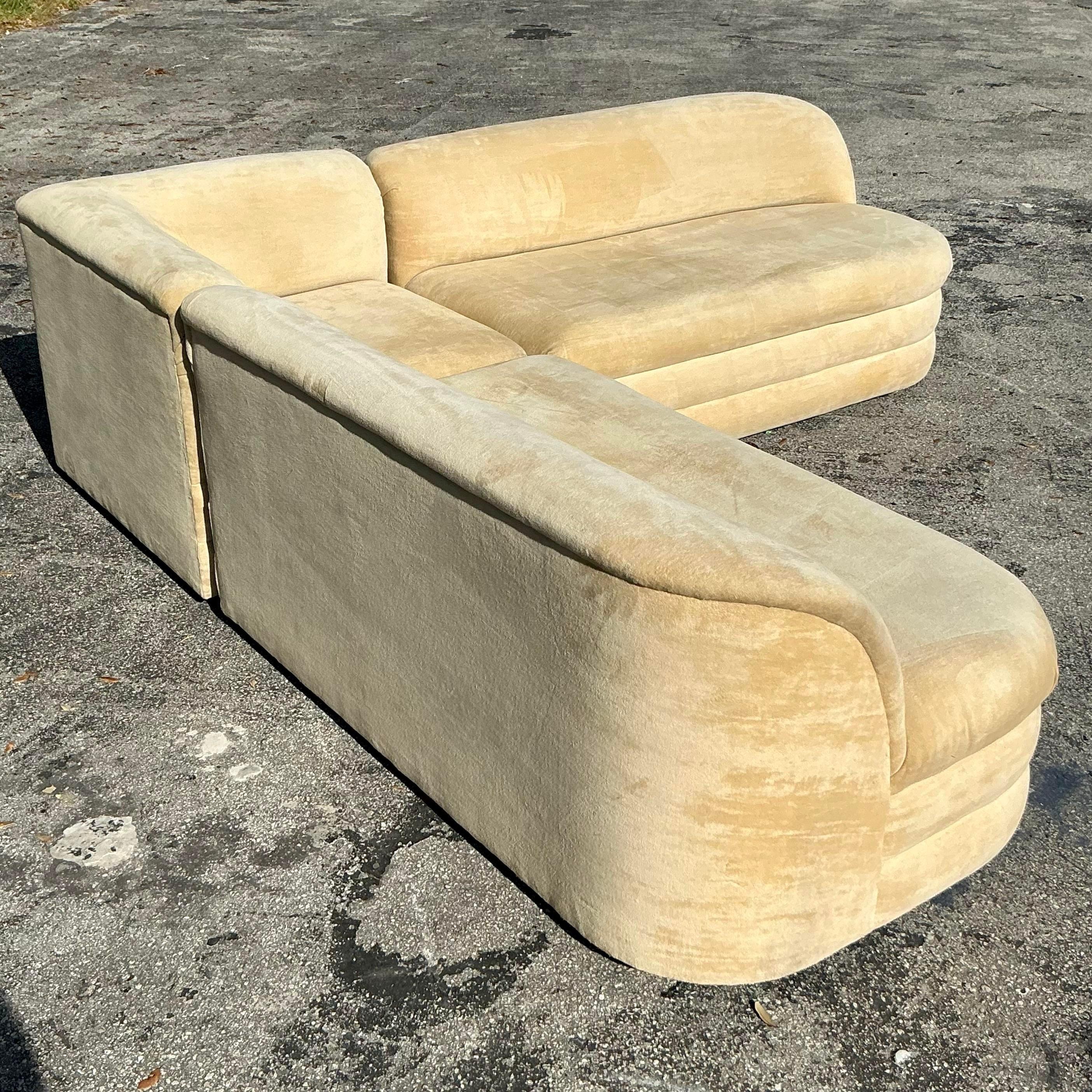 Vintage Boho Directional Channel Tufted Sectional Sofa For Sale at 1stDibs