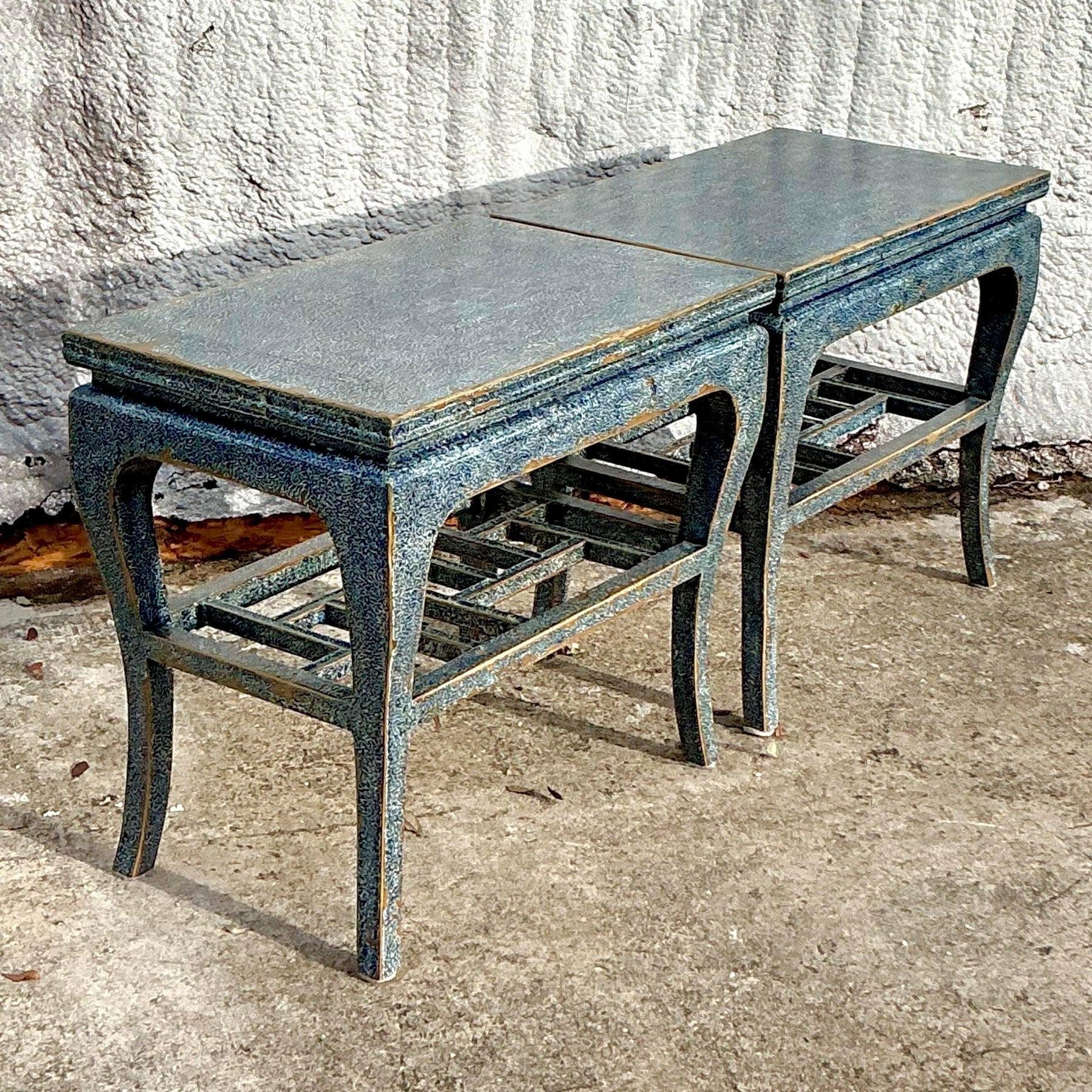 Vintage Boho Distressed Side Tables - a Pair For Sale at 1stDibs