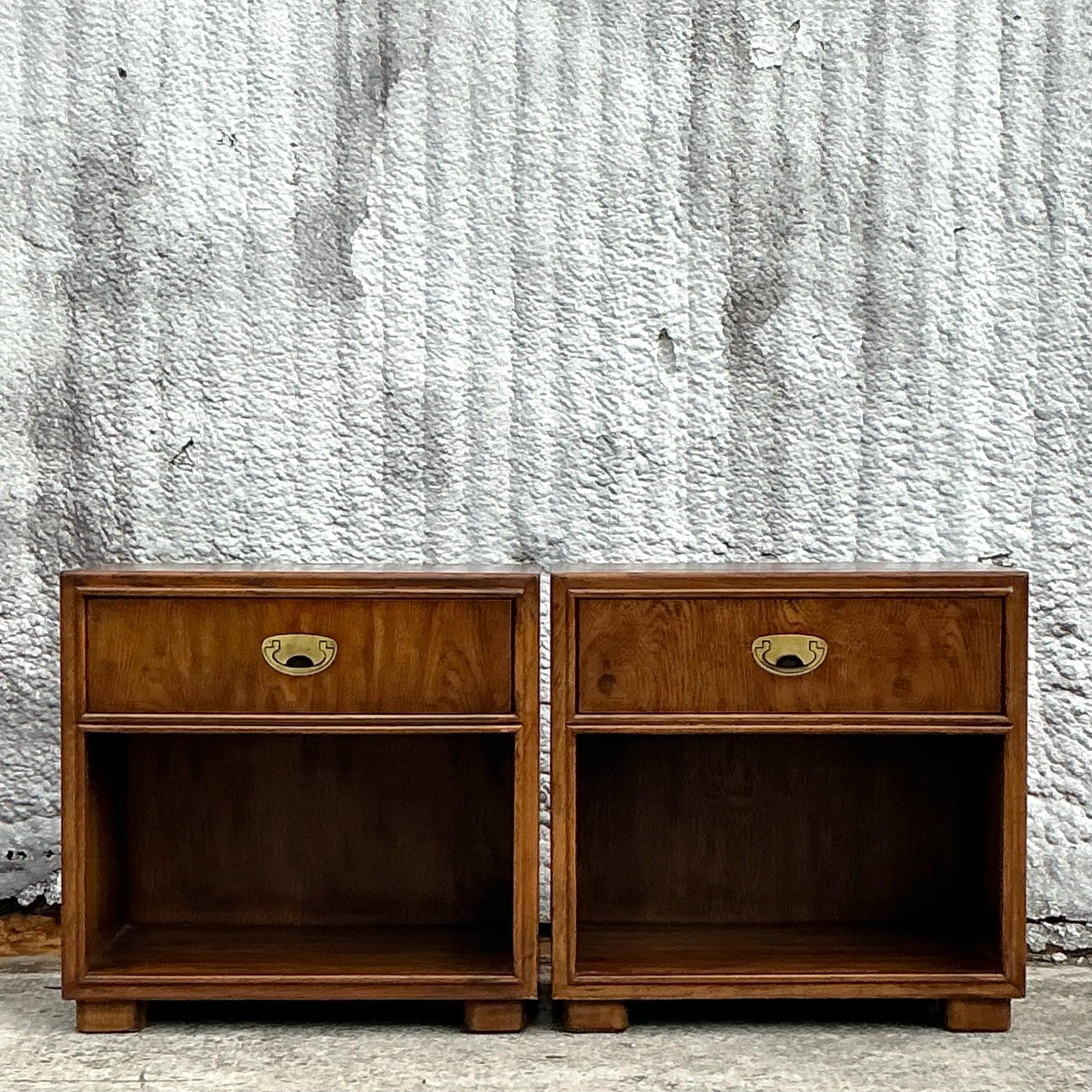 Vintage Boho Drexel Campaign Nightstands - a Pair For Sale at 1stDibs