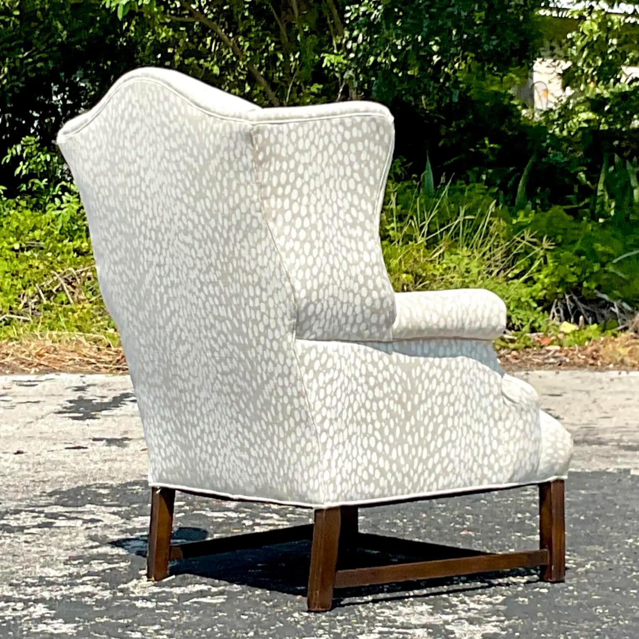 Vintage Boho Fawn Print Wingback Chair at 1stDibs | fawn print chair ...