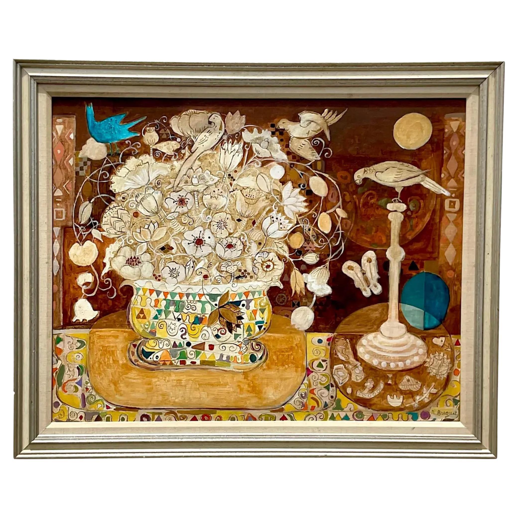 Vintage Boho French Signed Table Top Still Life Original Oil on Canvas ...