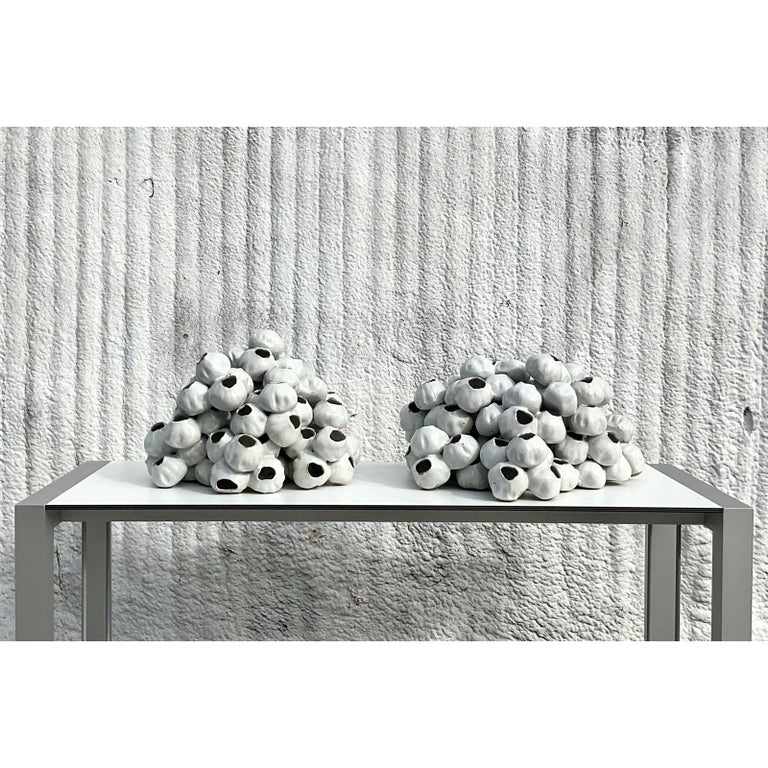 Vintage Boho Glazed Ceramic Barnacle Sculpture, a Pair For Sale at 1stDibs