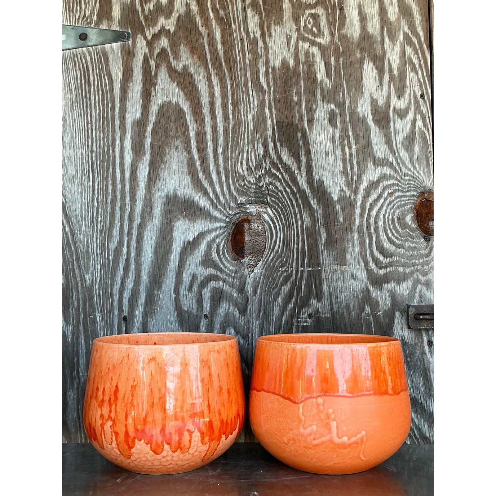 Vintage Boho Glazed Ceramic Bowls - Set of 2 For Sale at 1stDibs