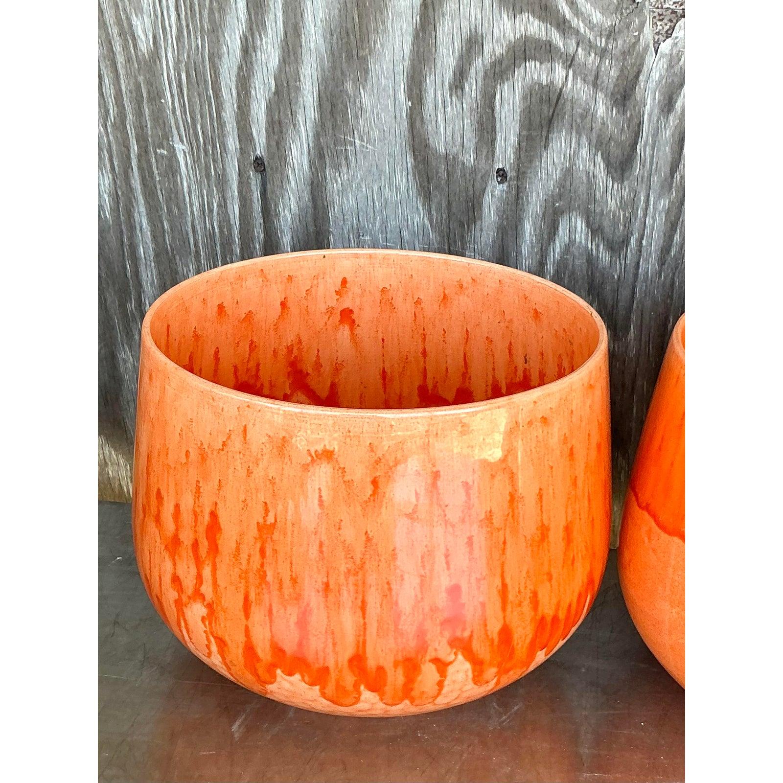 Vintage Boho Glazed Ceramic Bowls - Set of 2 For Sale at 1stDibs