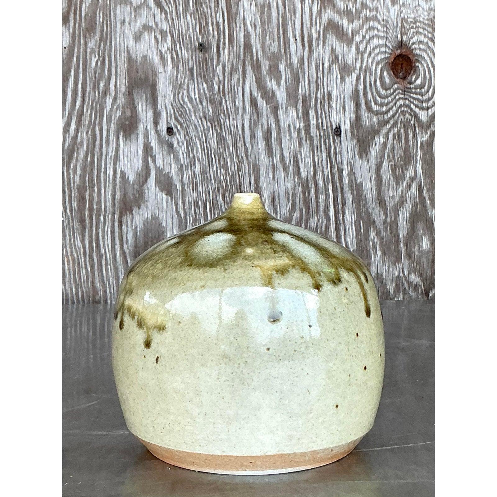 Vintage Boho Glazed Studio Pottery Jar For Sale at 1stDibs