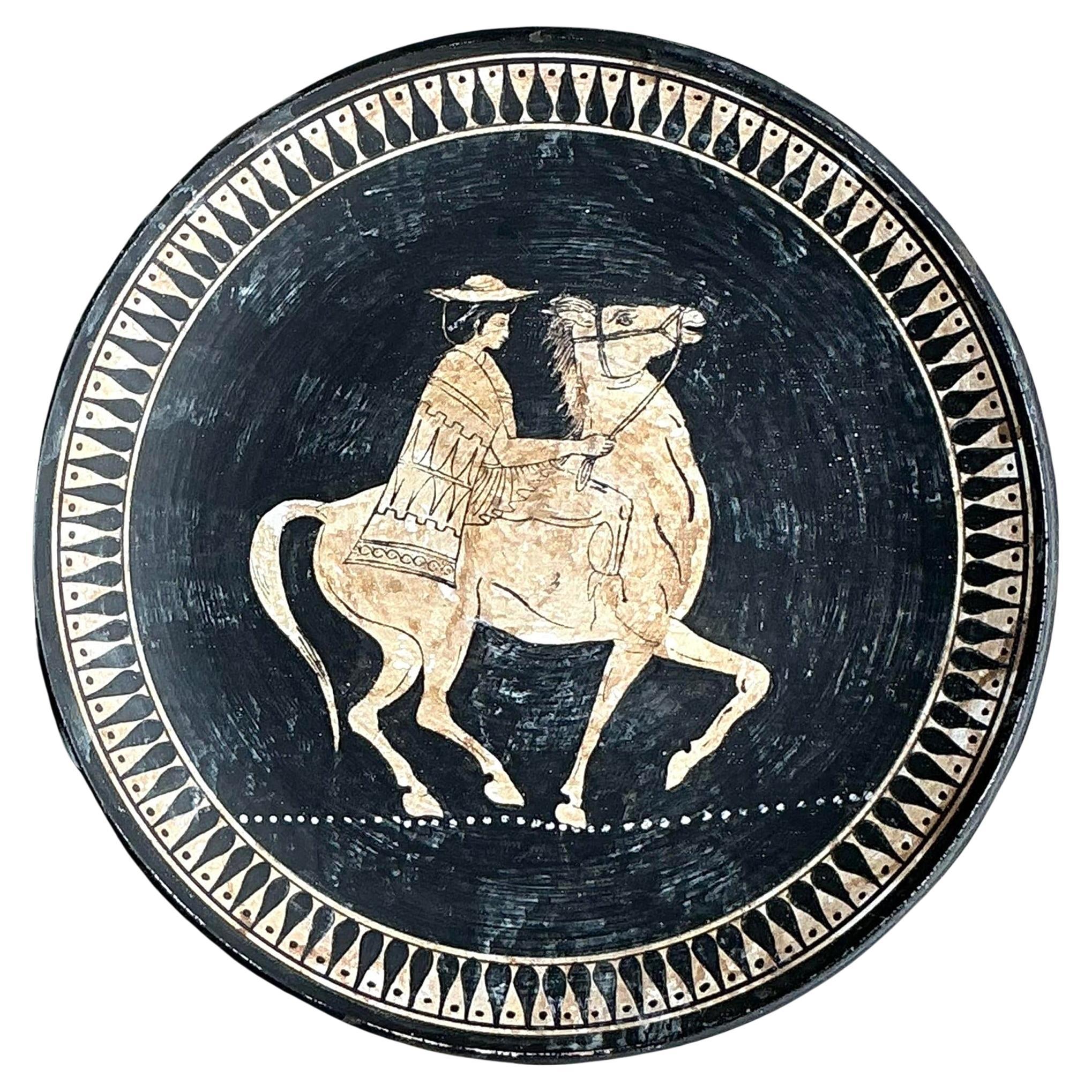 Vintage Boho Greek Key Figurative Plate For Sale at 1stDibs