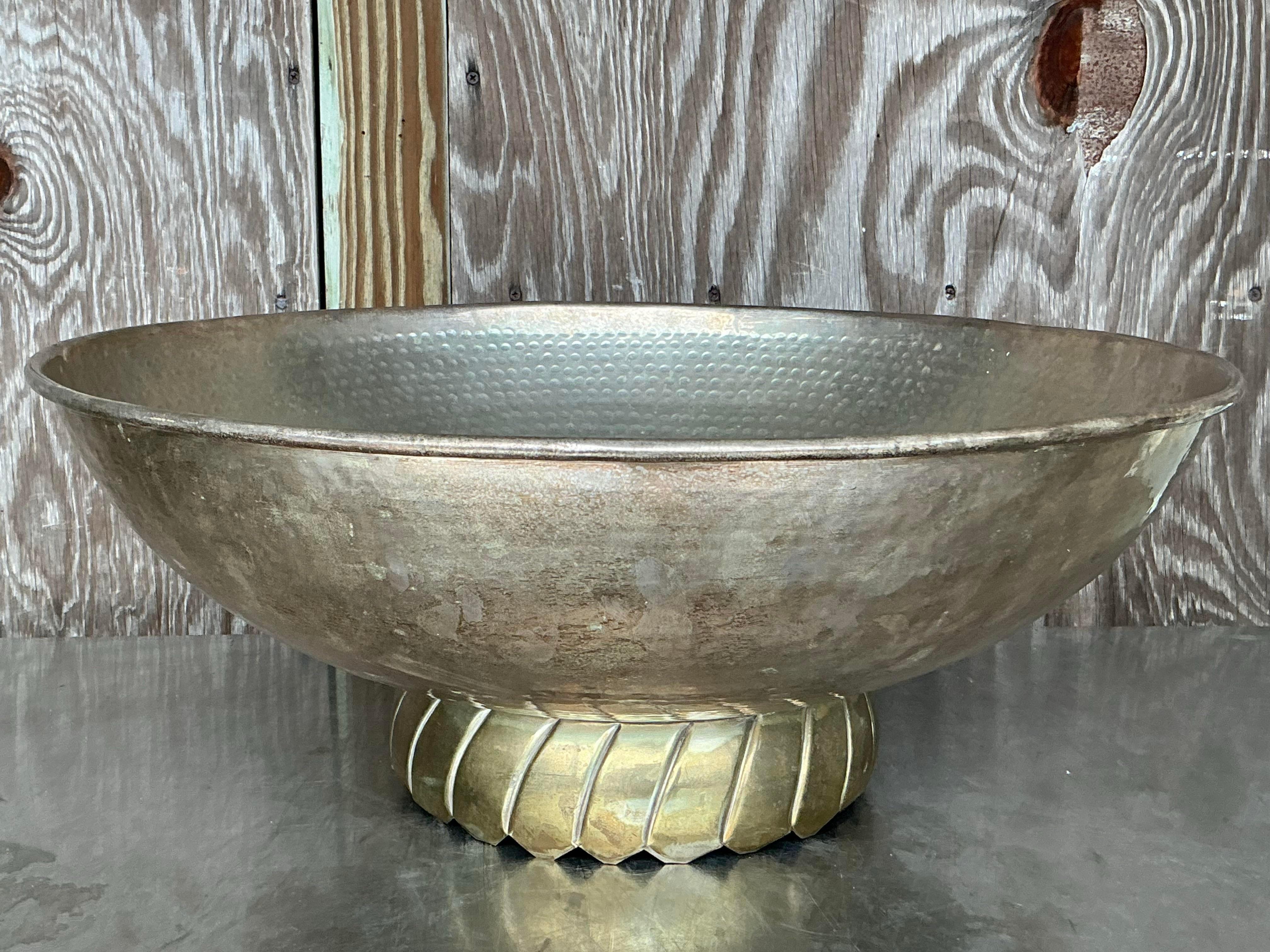 Vintage Boho Hammered Silverplate Bowl For Sale at 1stDibs