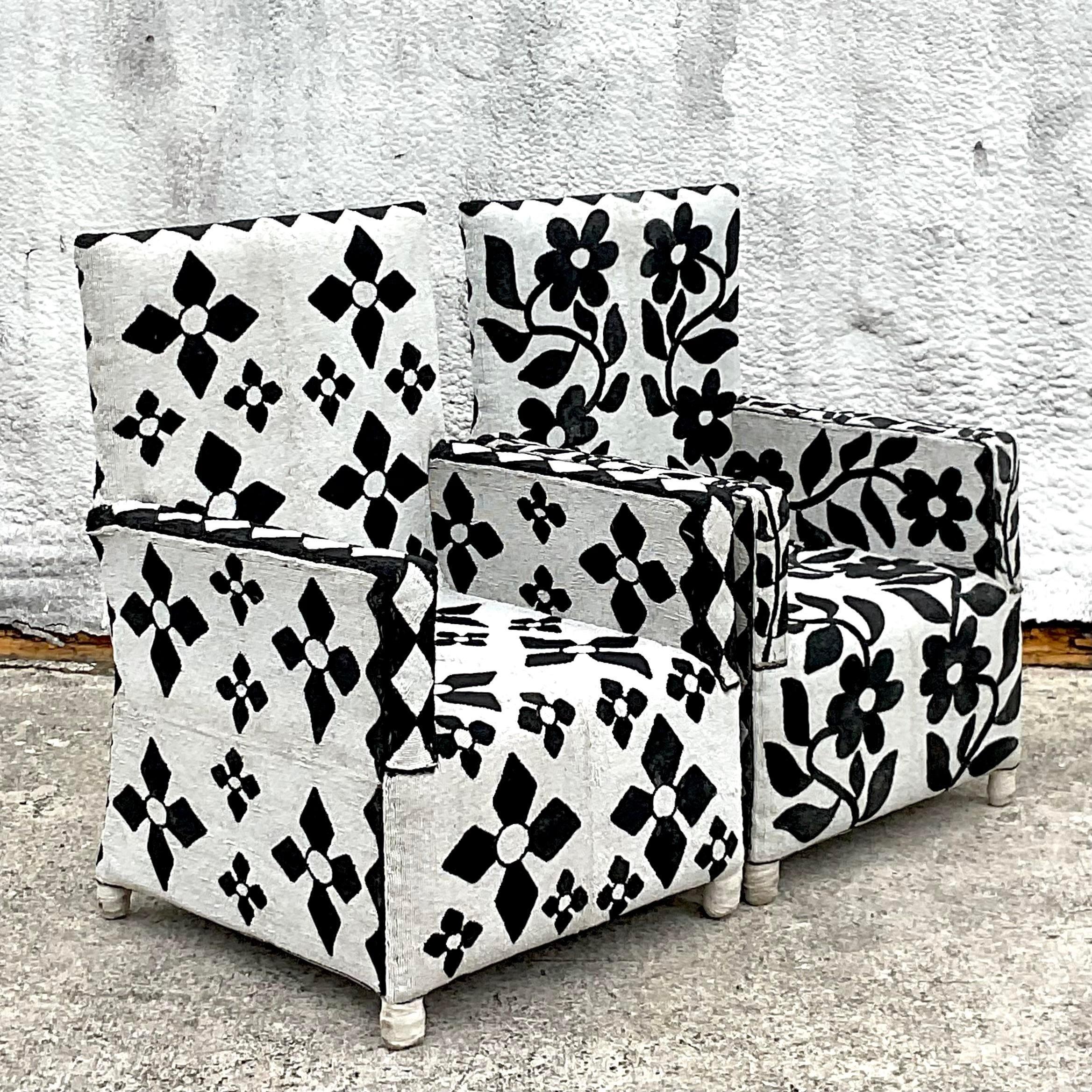 Vintage Boho Hand Beaded Diamond Lounge Chair For Sale at 1stDibs