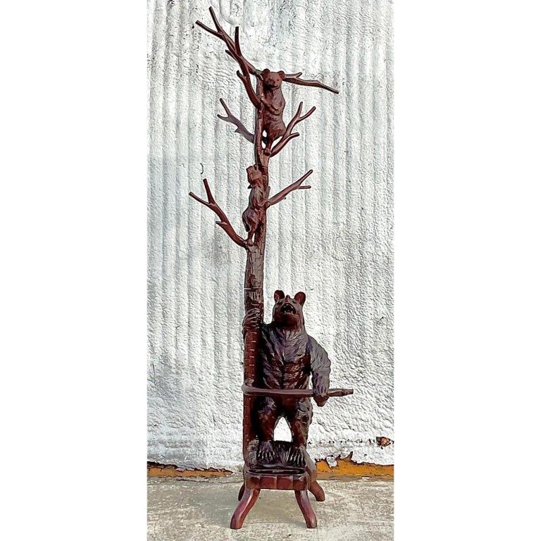 Vintage Boho Hand Carved Climbing Bear Coat Rack For Sale at 1stDibs