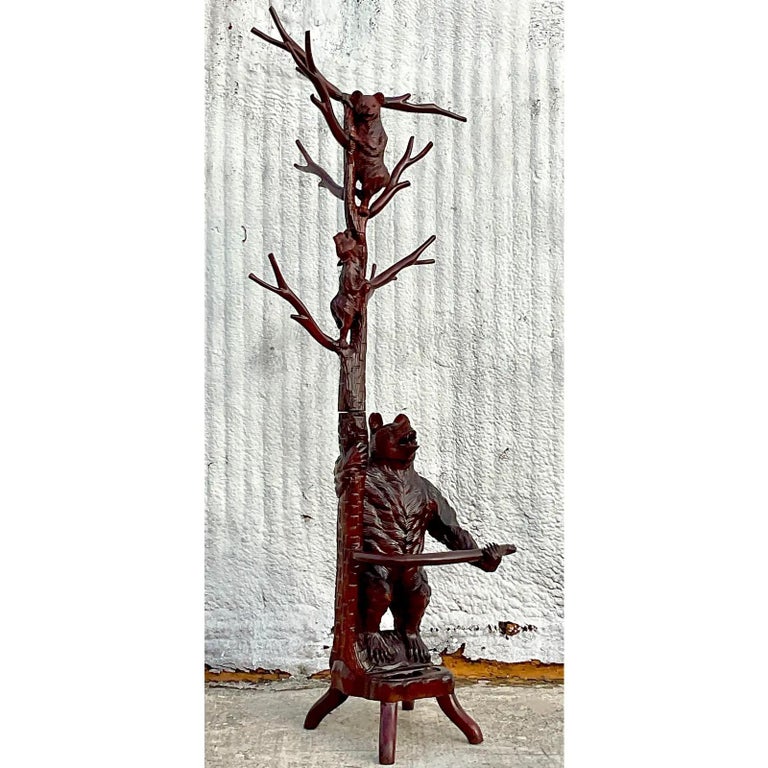 Vintage Boho Hand Carved Climbing Bear Coat Rack For Sale at 1stDibs