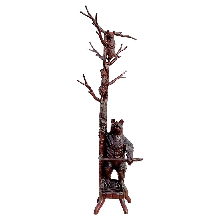 Vintage Boho Hand Carved Climbing Bear Coat Rack For Sale at 1stDibs