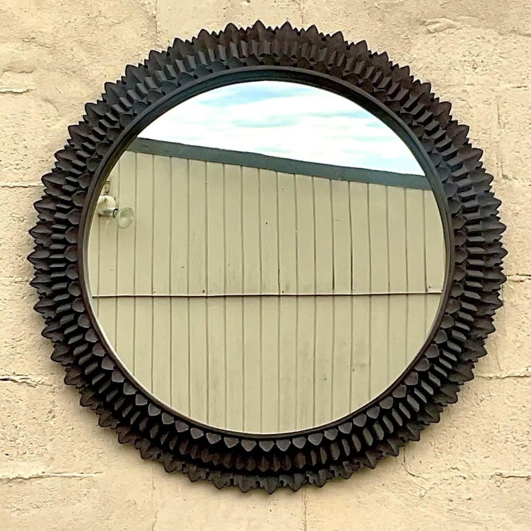 Vintage Boho Hand Carved Mirror For Sale at 1stDibs