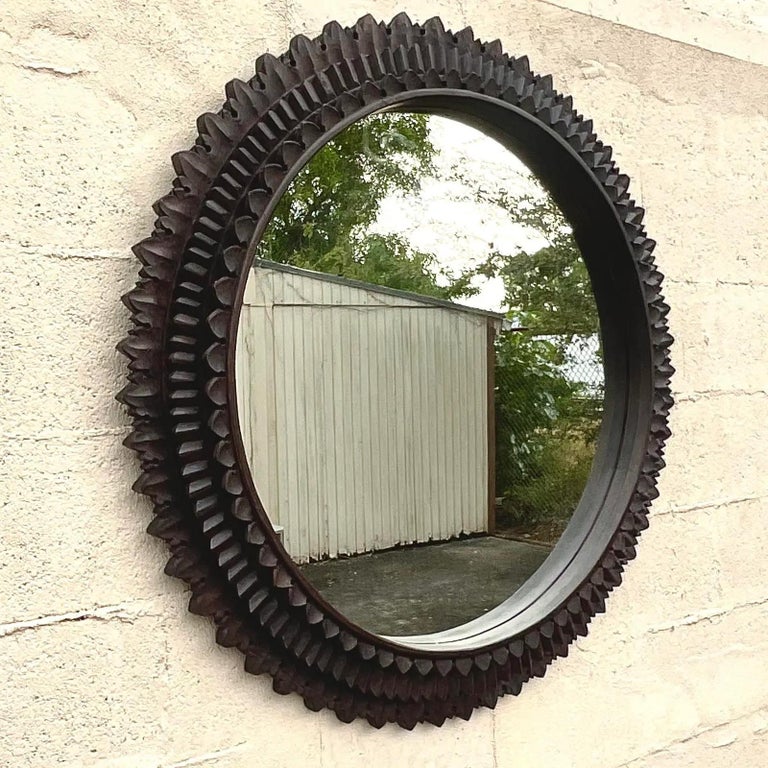 Vintage Boho Hand Carved Mirror For Sale at 1stDibs